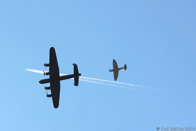 Photo: IMG 0446 Lancaster and Spitfire with passenger jet contrails in ...